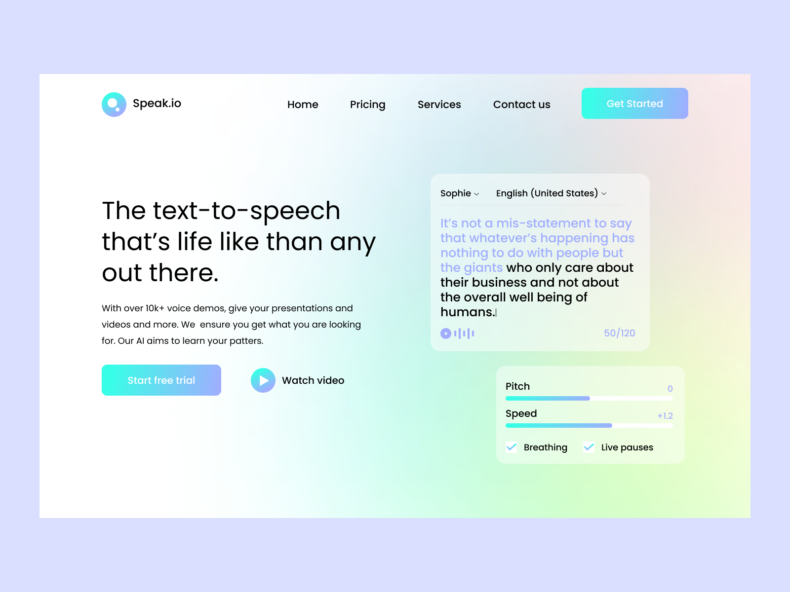 Text to speech Landing page ( Saas web design) by Kunvar Makkar on Dribbble