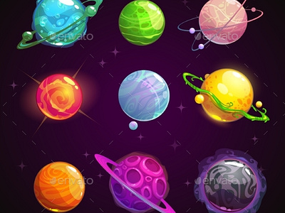 Colorful Cartoon Fantasy Planets Set by Graphic Assets on Dribbble