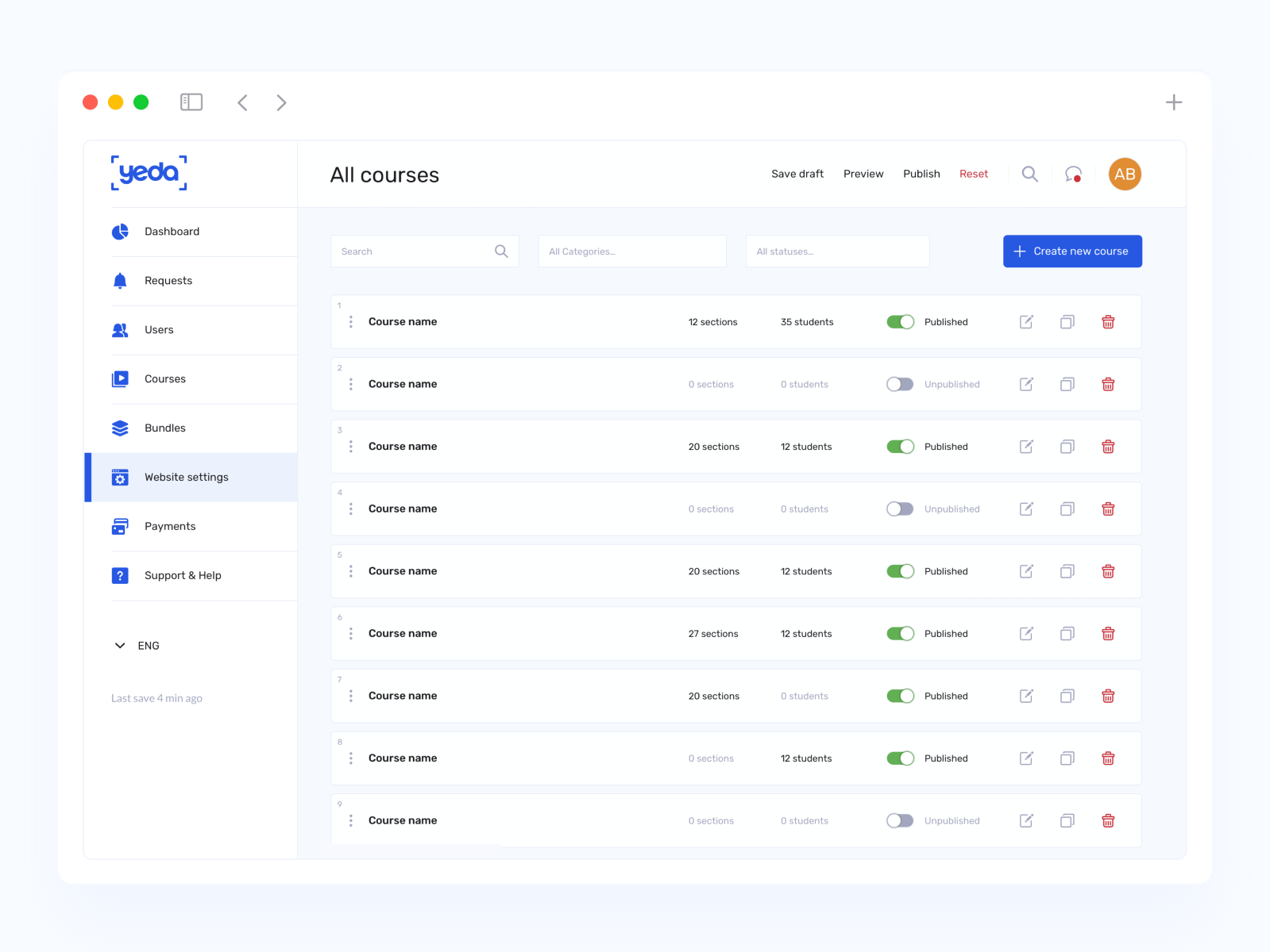 List of courses (admin panel) by Igor Kaufman on Dribbble