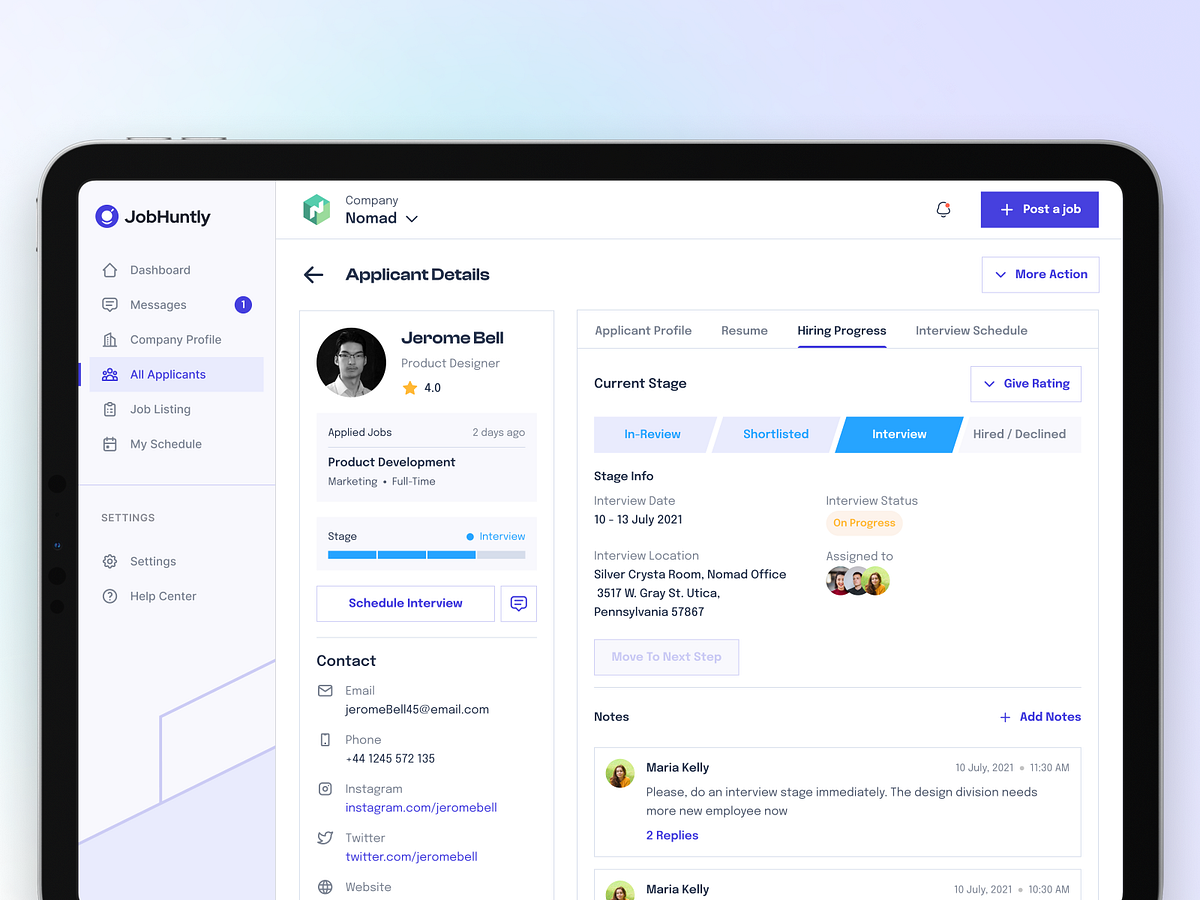 JobHuntly - Applicant Details by Illiyin Studio on Dribbble