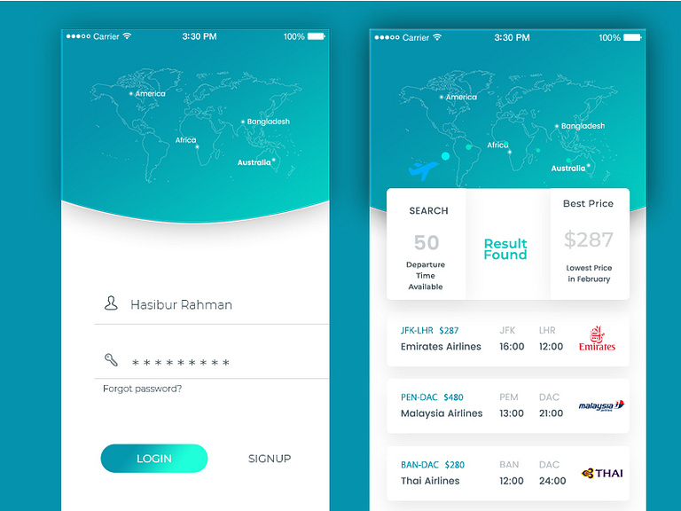 Flight app ui design by Hasibur Rahman on Dribbble