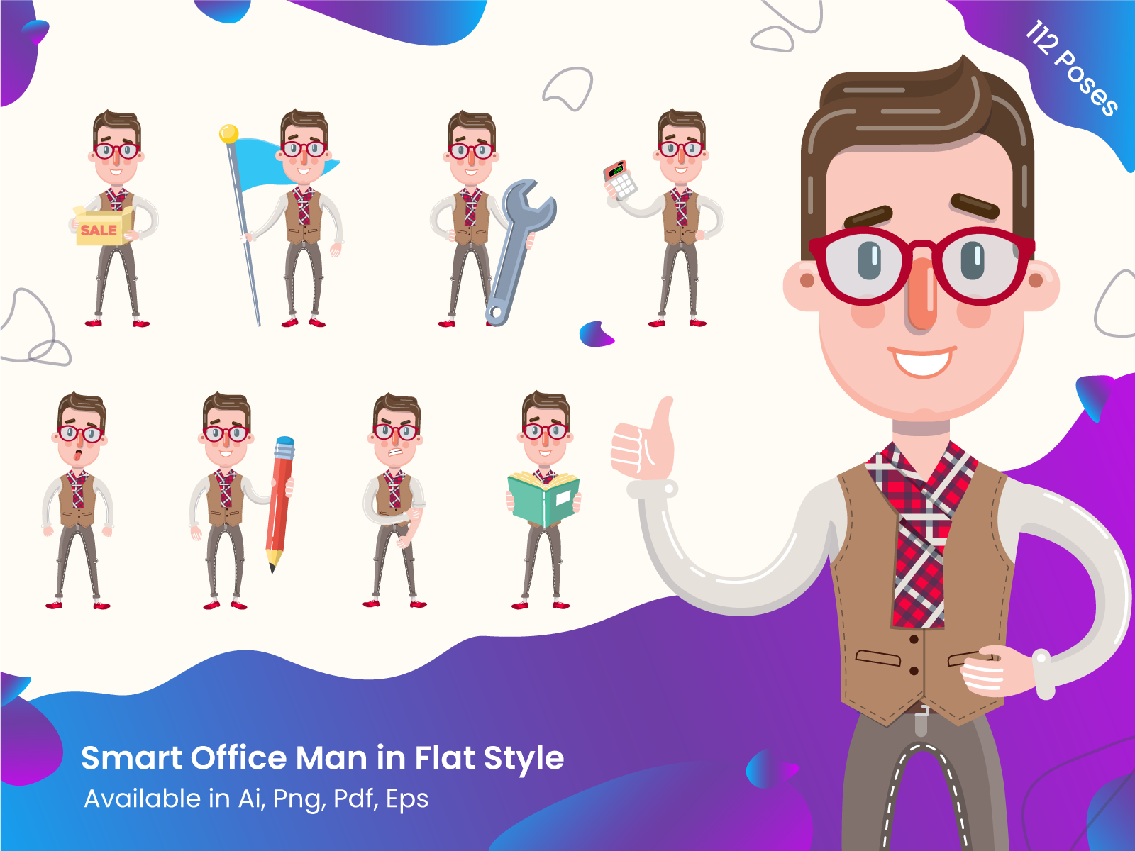 Flat Office Man Cartoon Character Set - 112 Graphics by GraphicMama on ...