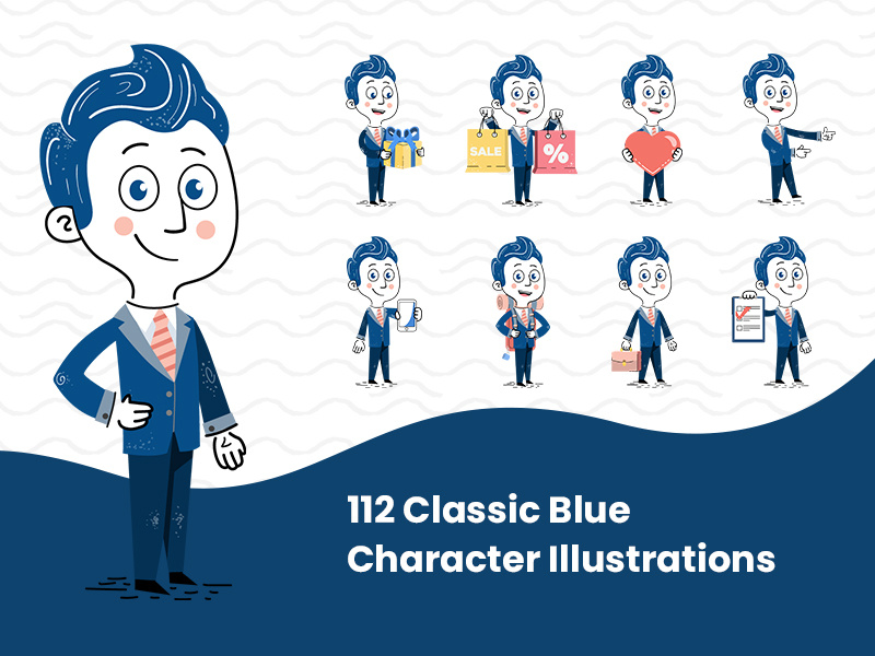 112 Classic Blue Character Illustrations by GraphicMama on Dribbble