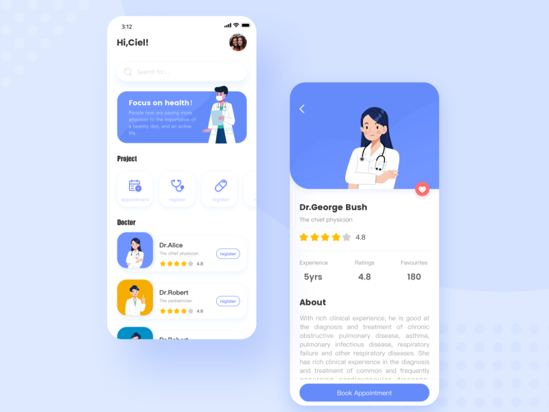 A medical App Design exercise by J.Ones on Dribbble