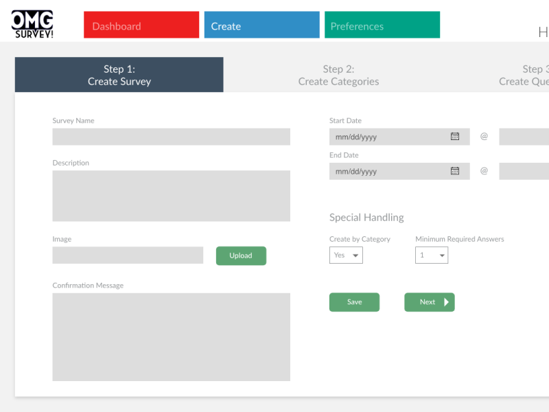 OMG Survey: Create New Survey screen by Edward Adams on Dribbble