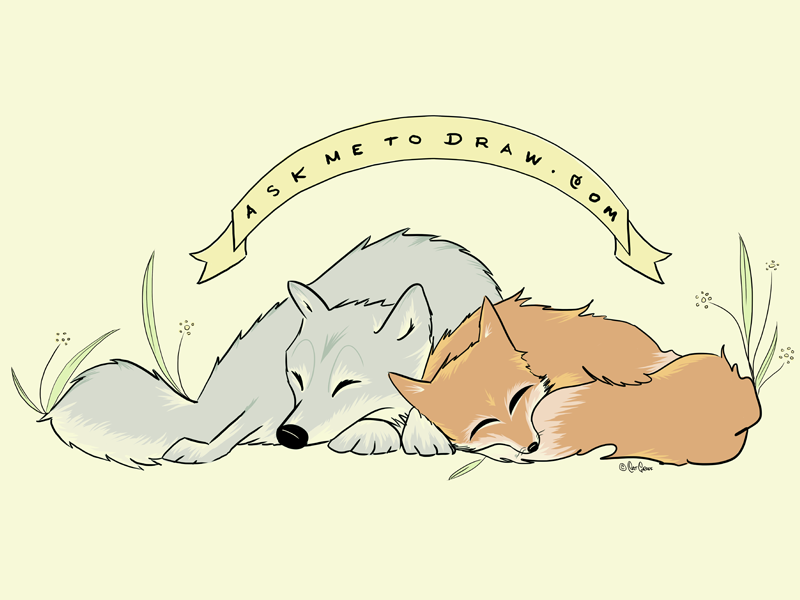 A red fox and a timberwolf cuddling by Cat Graff on Dribbble