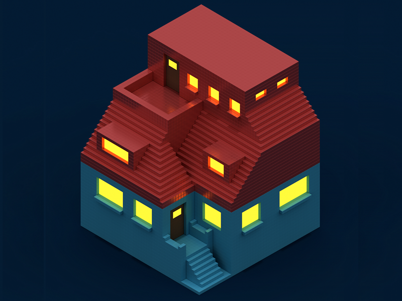 Isometric House at Night by Rush Ali on Dribbble