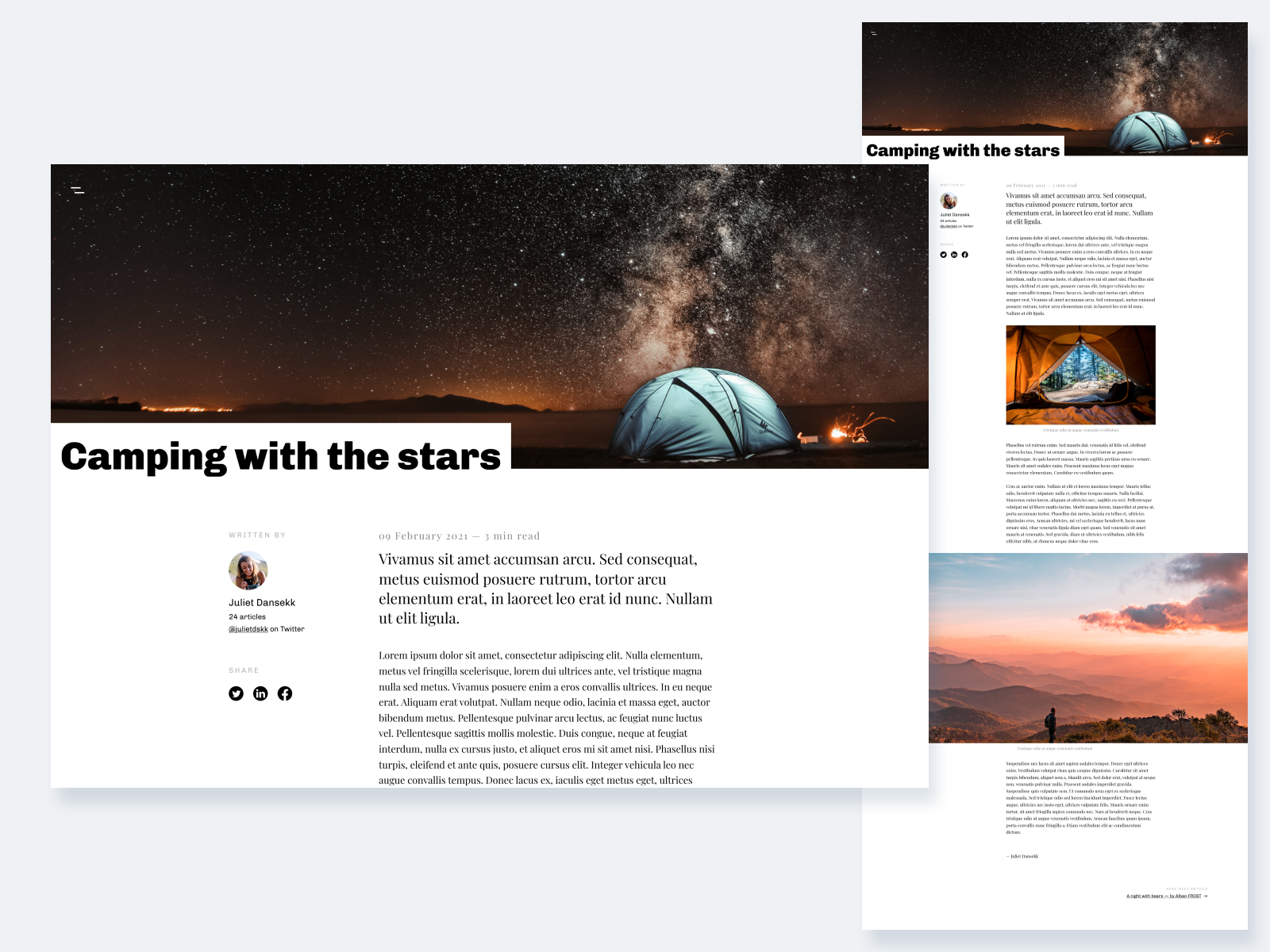 Article page by Marion Caron on Dribbble