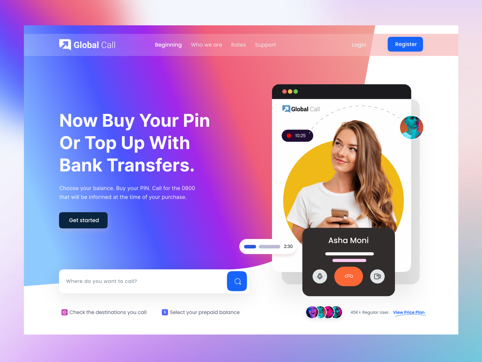 Global Call Phone Call Service Web UI by Madhu Miah for Piqo Studio on ...