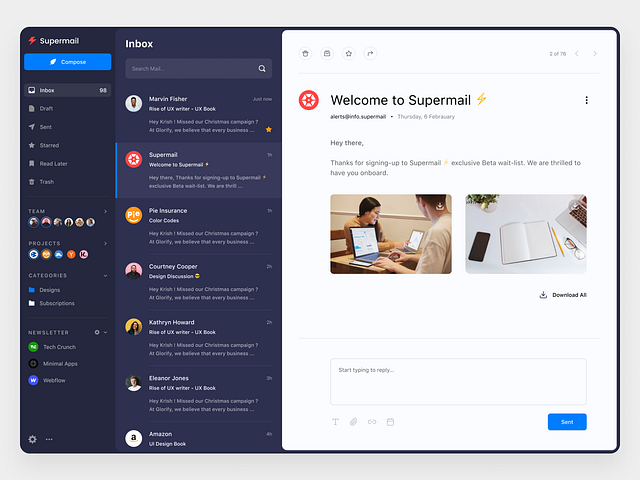 Supermail ⚡ by Sathish Rajan for Buildinc on Dribbble