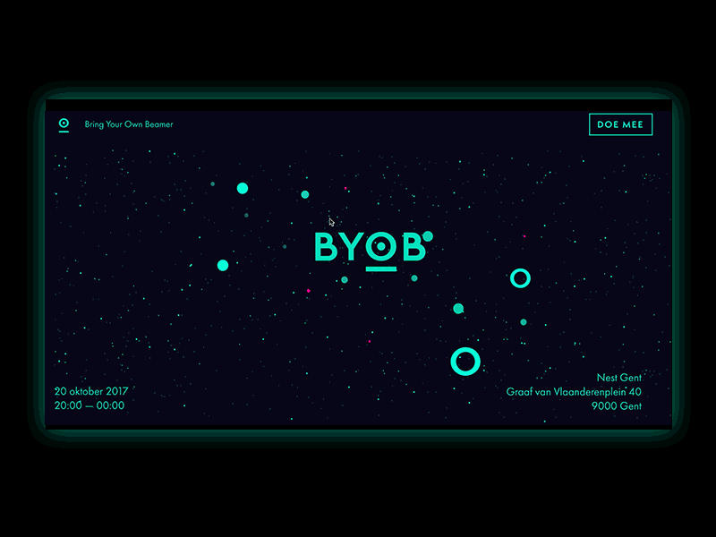 Black event website for Bring Your Own Beamer by miet.be on Dribbble