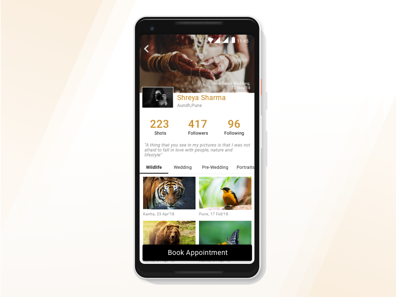 Photographer profile page by Devyani Shirole on Dribbble