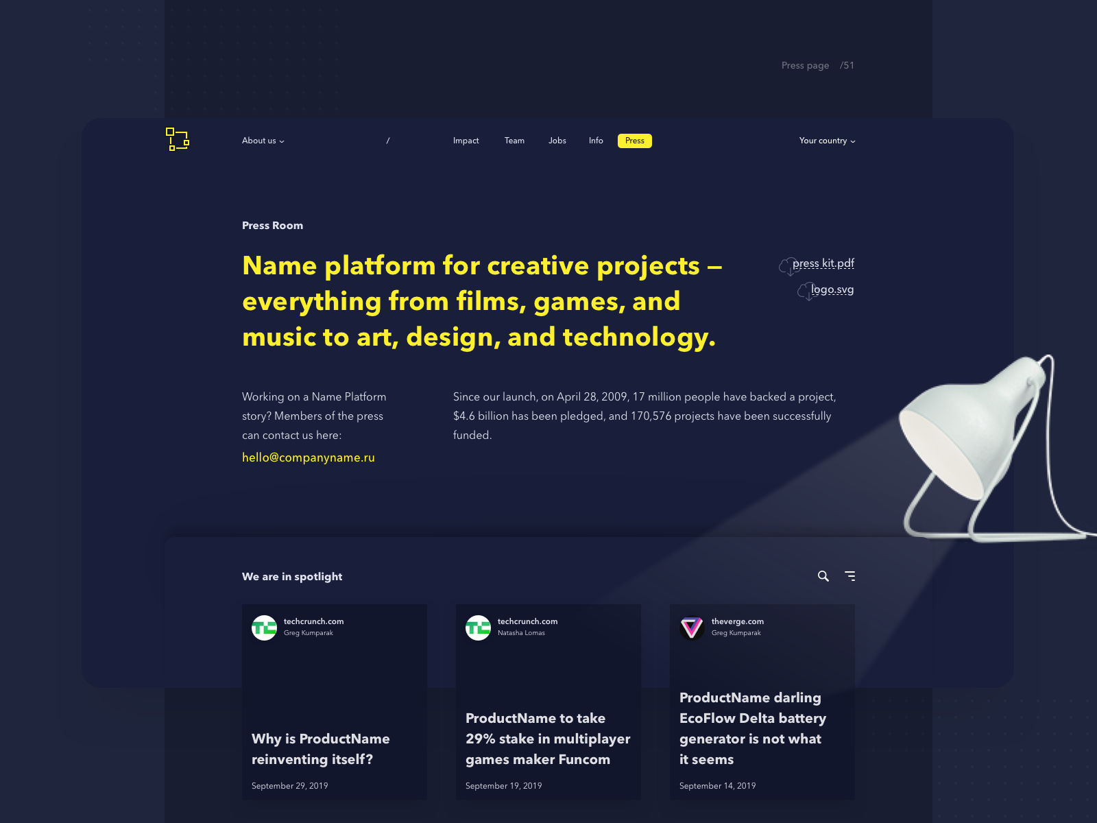 Press page by Sergey on Dribbble