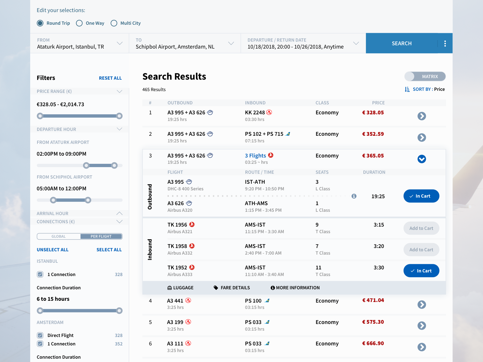 Airline Search Results Page by Halit Öztürk on Dribbble
