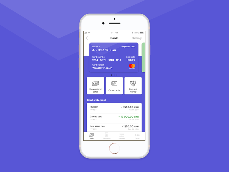 Client card page in the mobile app by 🇺🇦 Yaroslav Monich on Dribbble