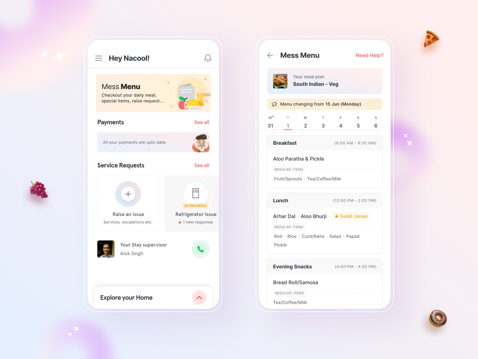Mess Menu - OYO Campus App by Nacool for OYO on Dribbble