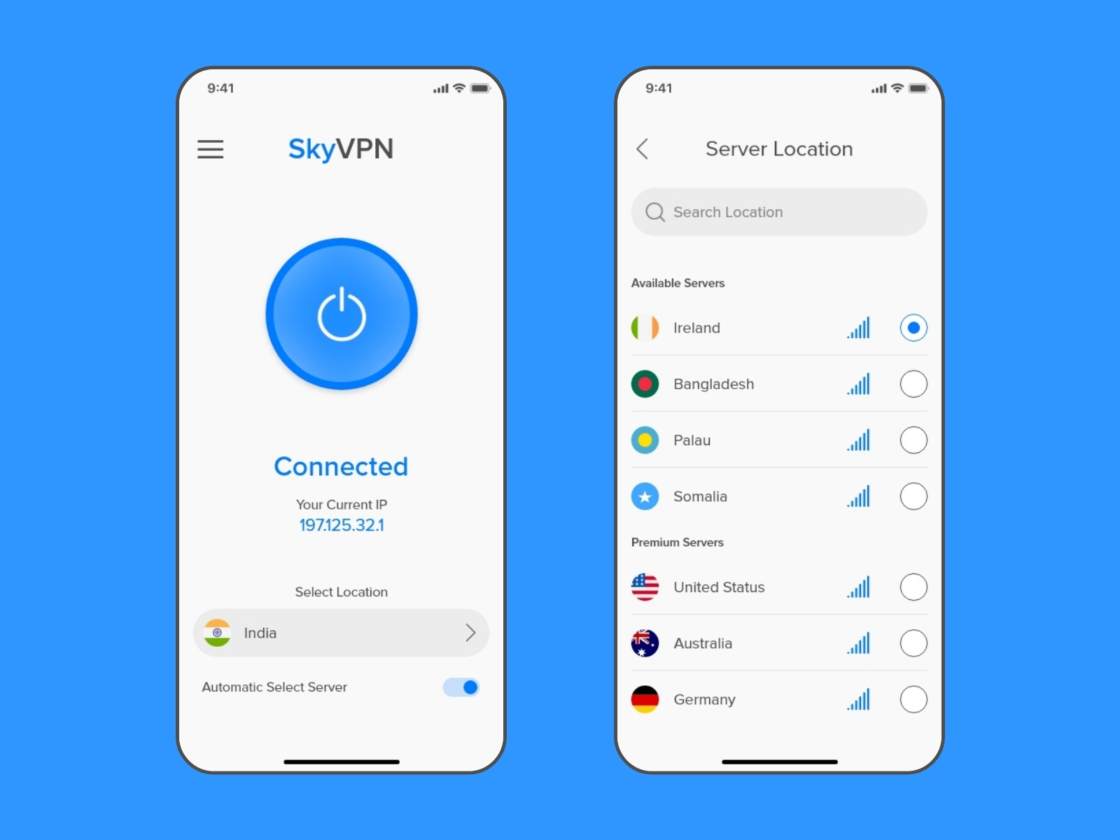 Sky VPN Mobile App by Tushar Kanjariya on Dribbble