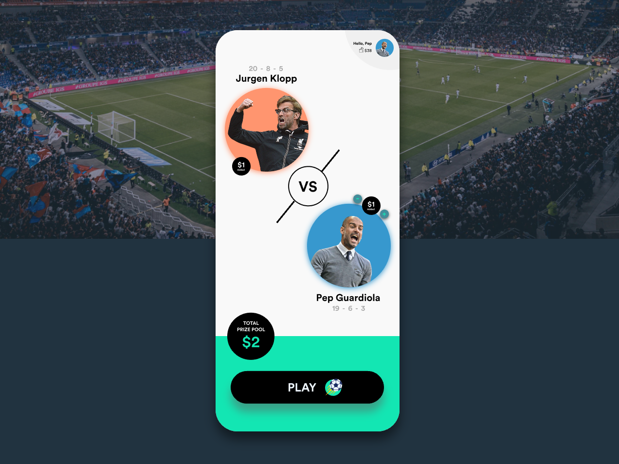 Mobile football game with a prize pool! by Tommy Jaks on Dribbble
