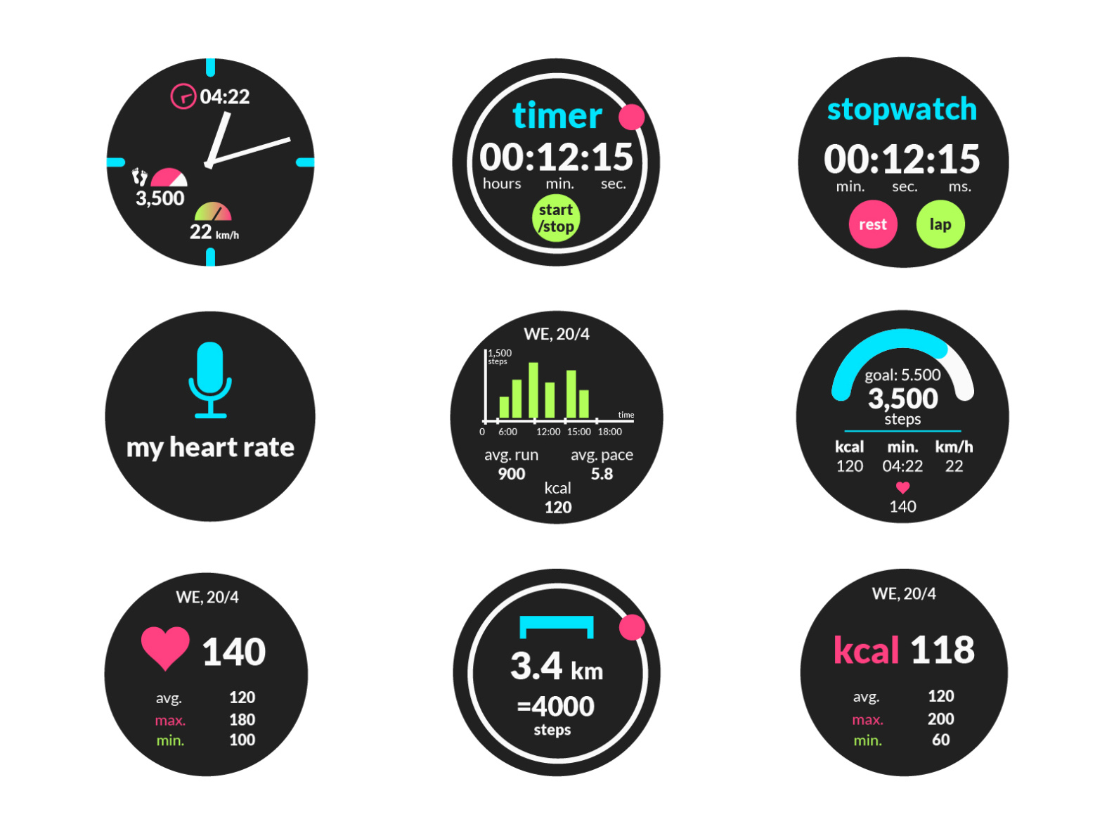 Sport smartwatch UI by Enisa Z on Dribbble