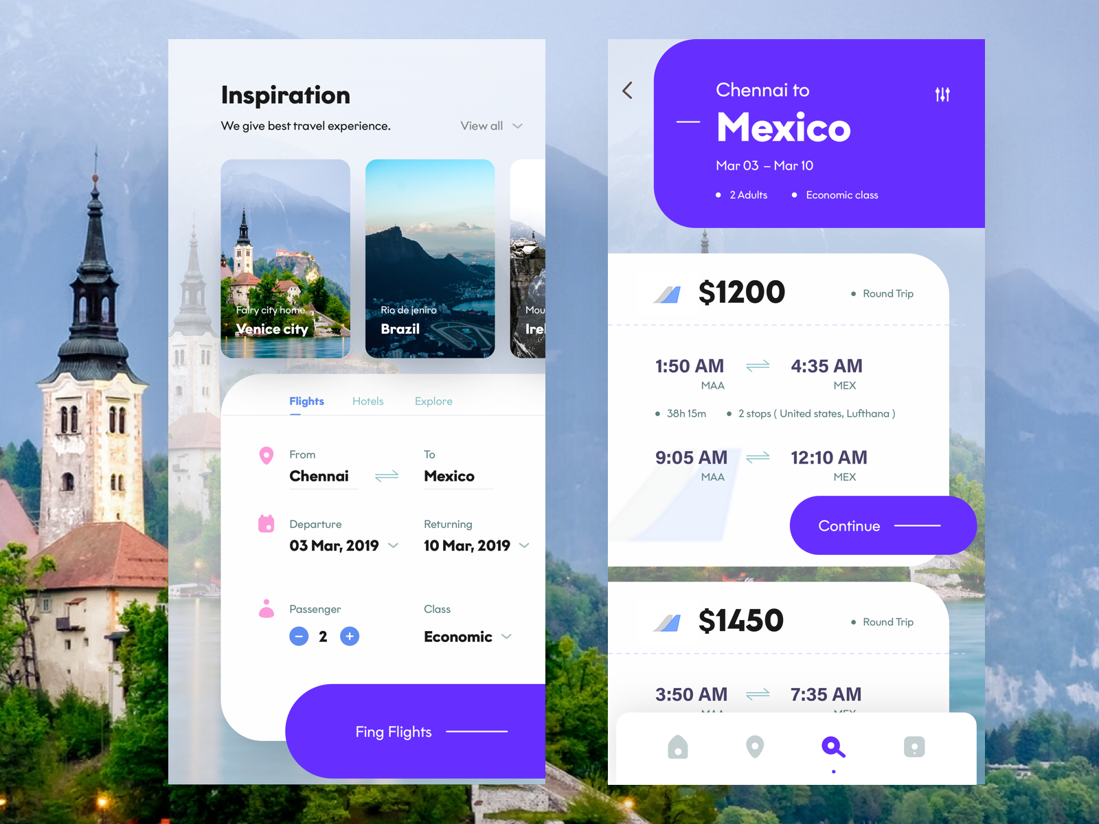 flight app screens by Sudhan Venkadesh on Dribbble