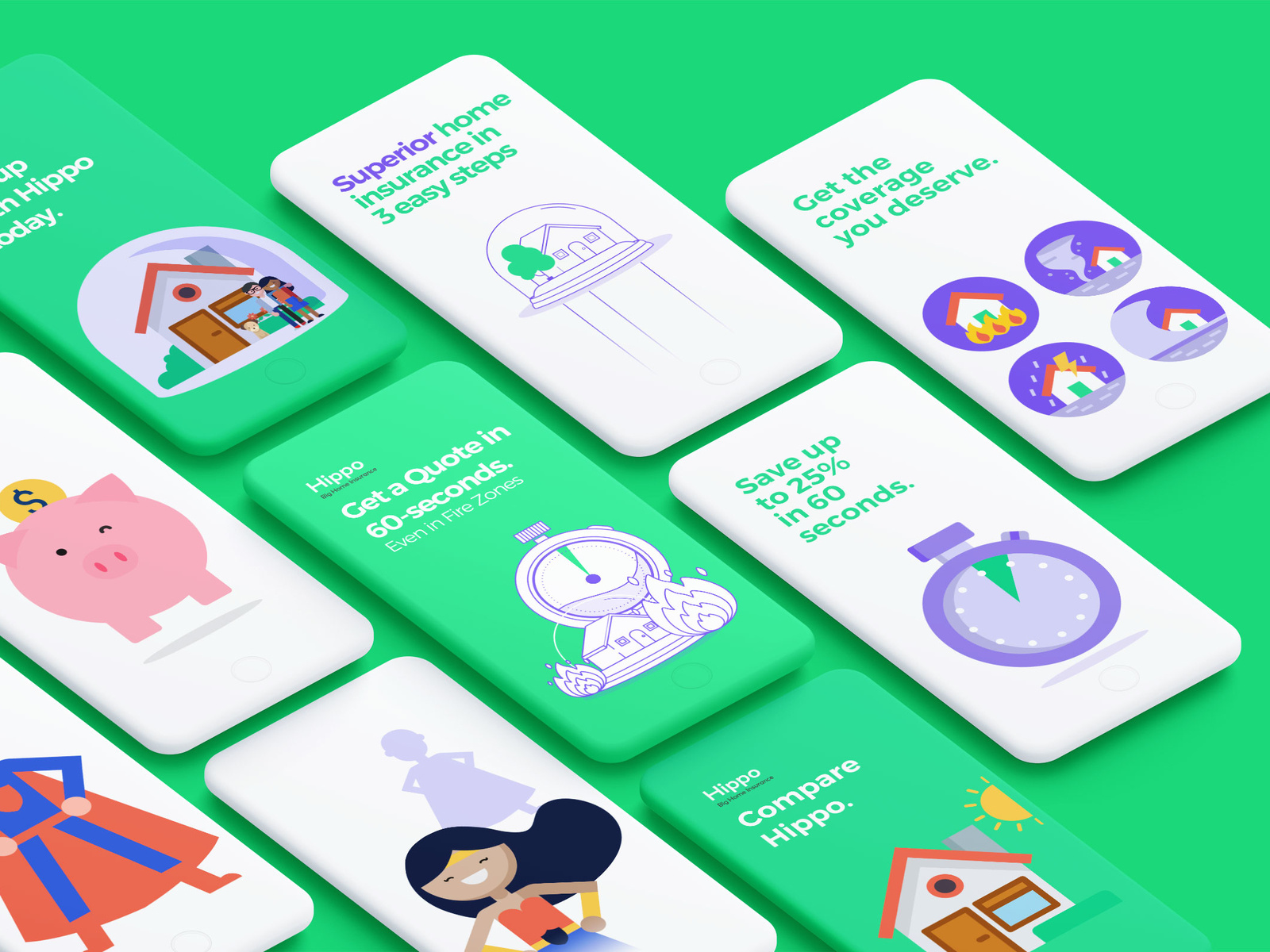 Hippo Insurance illustrations by Coco Creativo on Dribbble