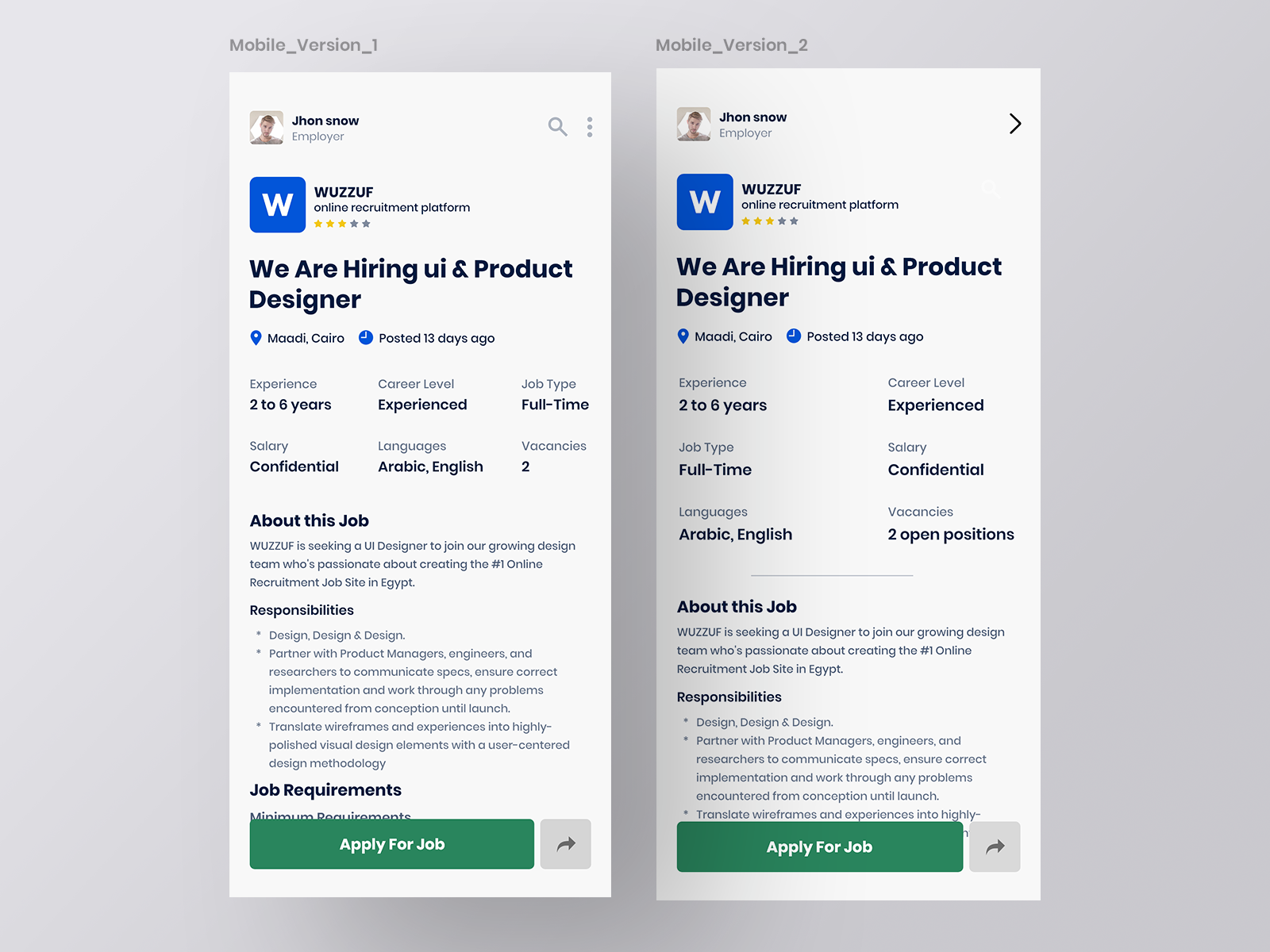 WUZZUF App_v Redesign | Not official by Khaled on Dribbble