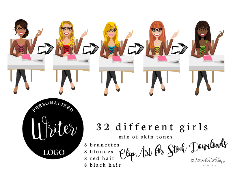 Writer Illustration | Blogger Logo | Girl at Desk Avatar by Lauren ...