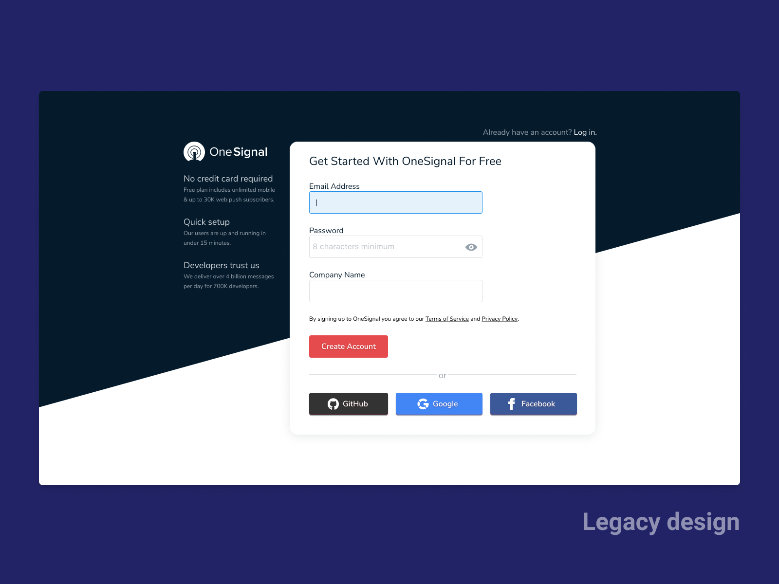 OneSignal Sign Up UI Refresh by 7 for OneSignal on Dribbble