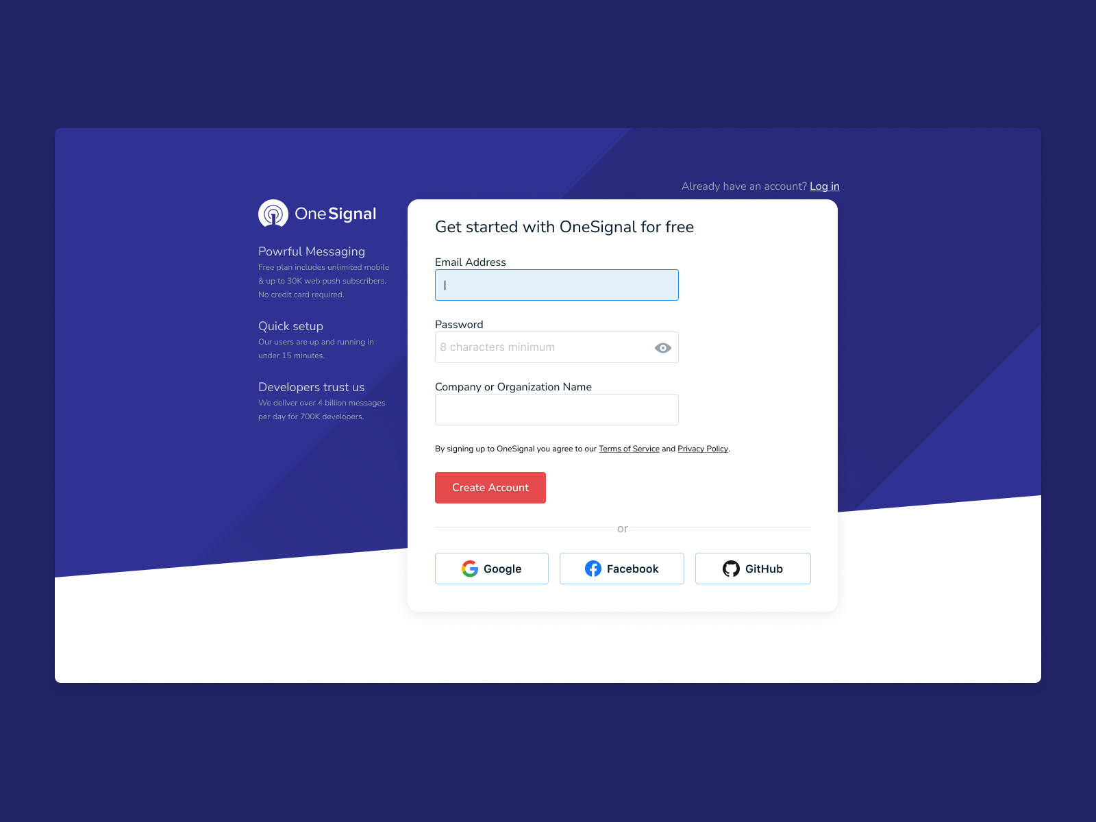 OneSignal Sign Up UI Refresh by 7 for OneSignal on Dribbble