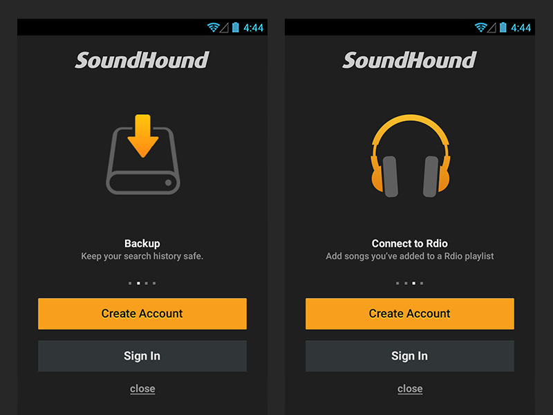 SoundHound Android Registration Carousel by 7 on Dribbble