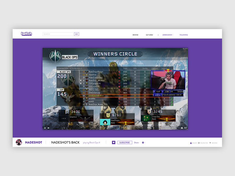 Twitch - Nadeshot's Back UI WIP by Leo Ventura on Dribbble
