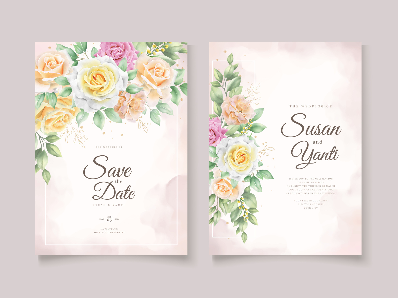 elegant hand drawing wedding invitation floral design by volcebyyou ...