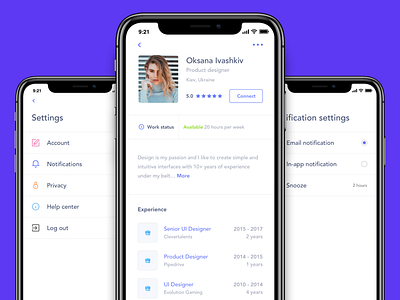 Profile and Settings screens by Thiago Carvalho on Dribbble