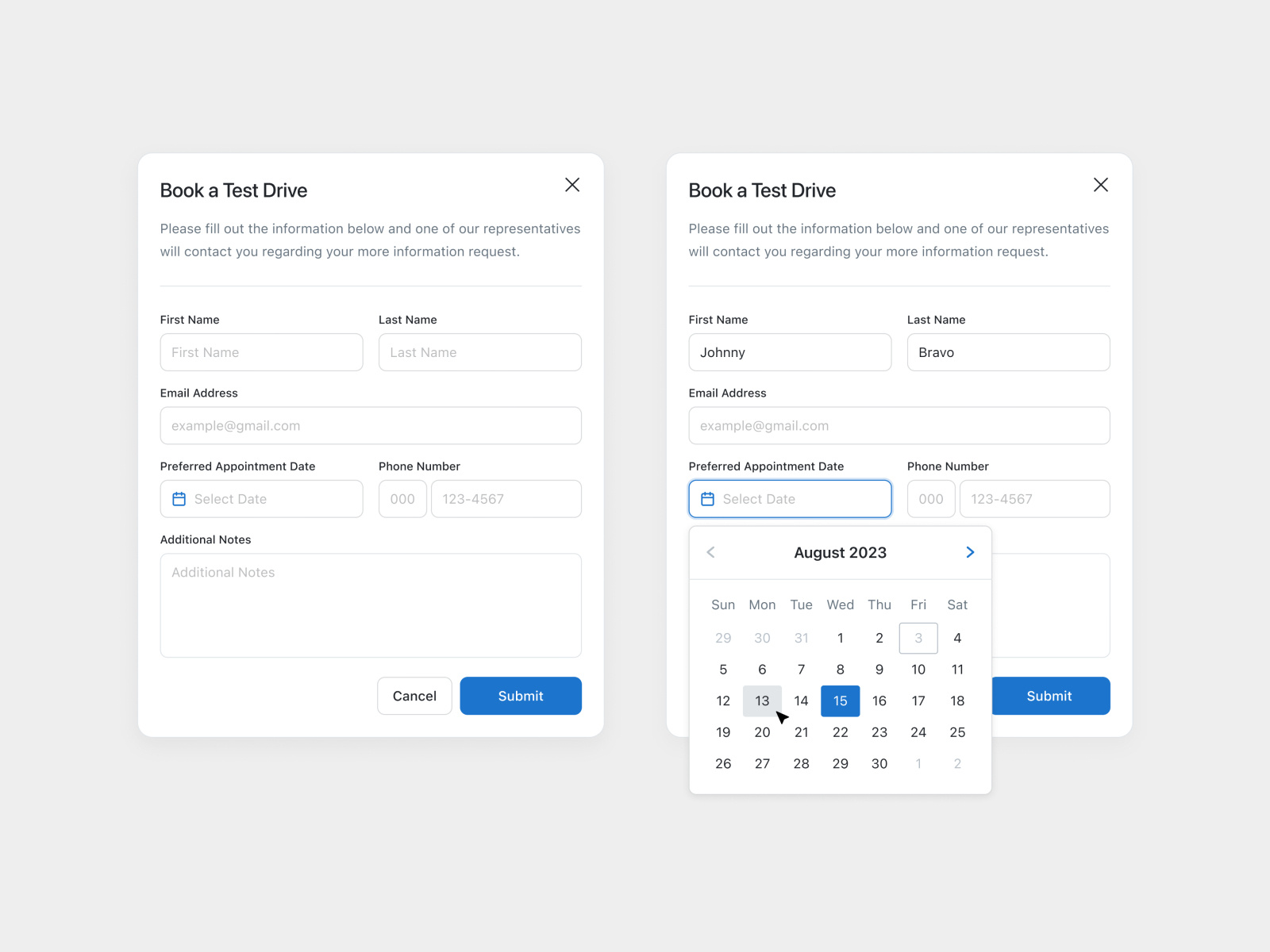 Vehicle Website - Book Test Drive Modal Form by Yanik Paquette Roy on ...
