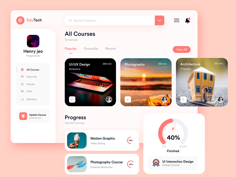 Online Course Dashboard UI Experiment by Mithun 🔥 on Dribbble