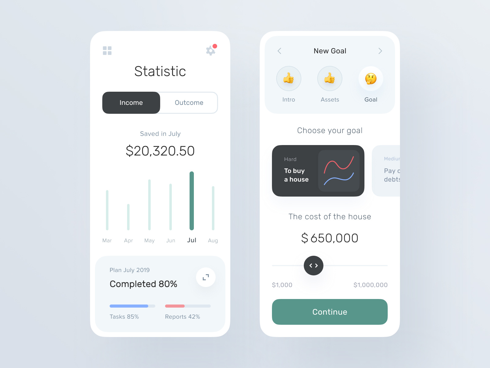 Statistic and Setting Goals pages for Banking app by Brave Wings 🔥 on ...