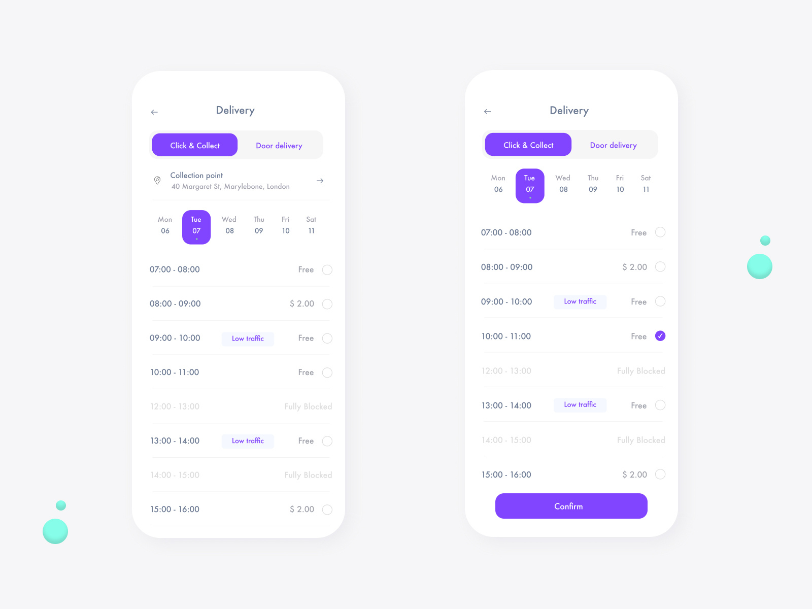 Pick your time - Delivery options by Sumaya Howth on Dribbble