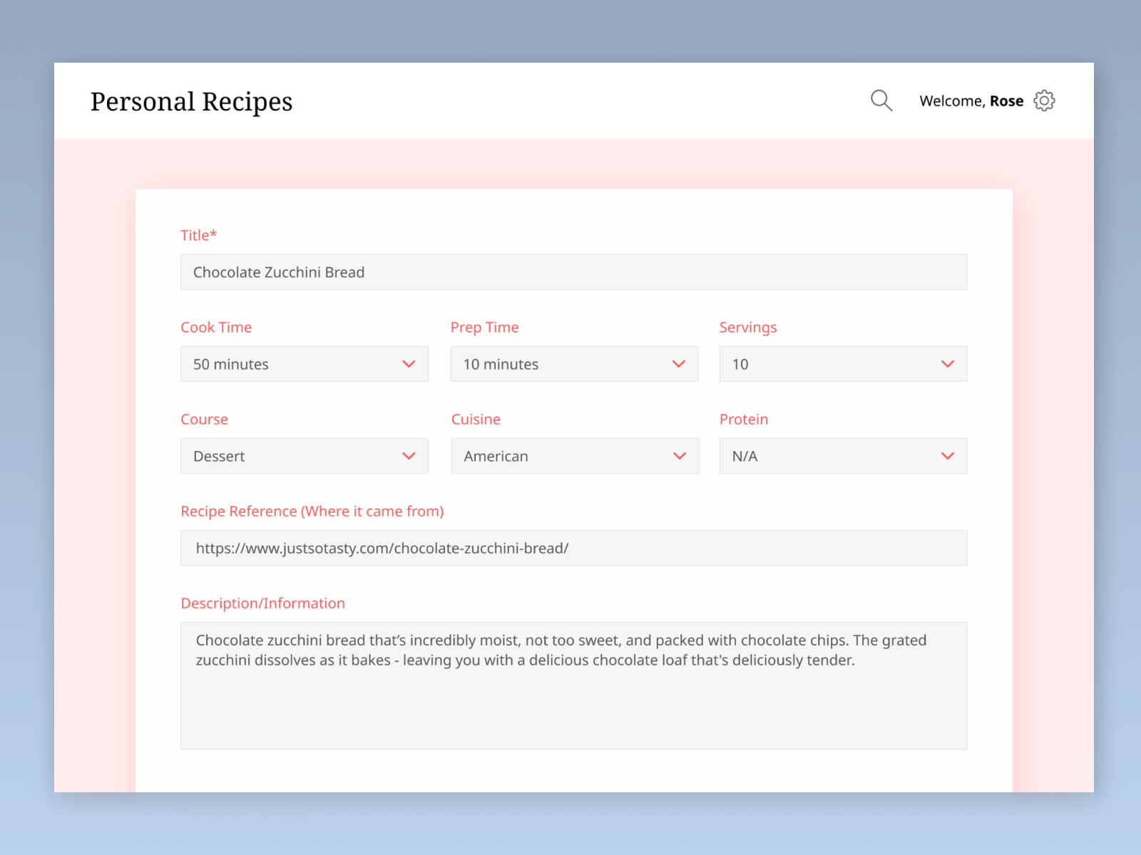 Personal Recipes - Adding Recipe Form by Tori Pugh on Dribbble