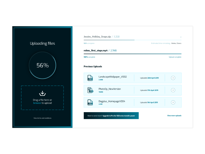 File transfer UI platform by Mike Carney on Dribbble