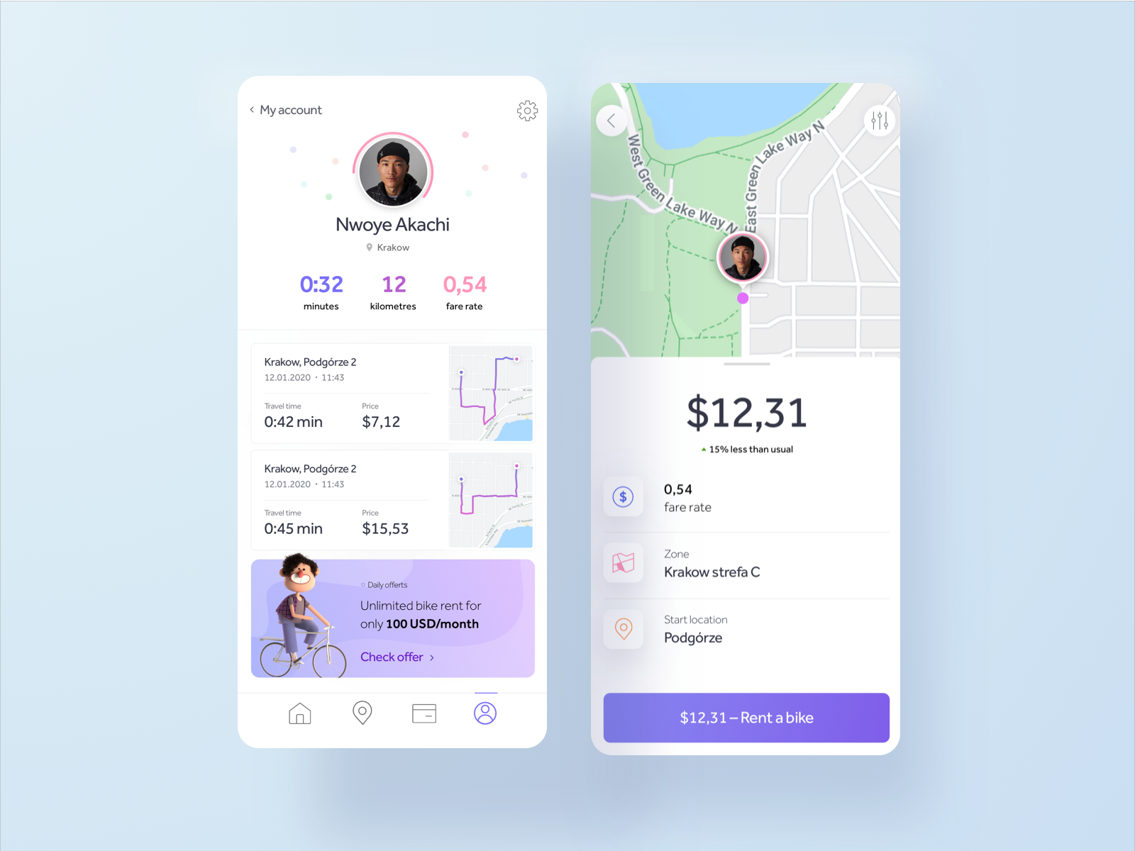 Bike & Scooter Rental App by Anton Matusevych for UIG Studio on Dribbble