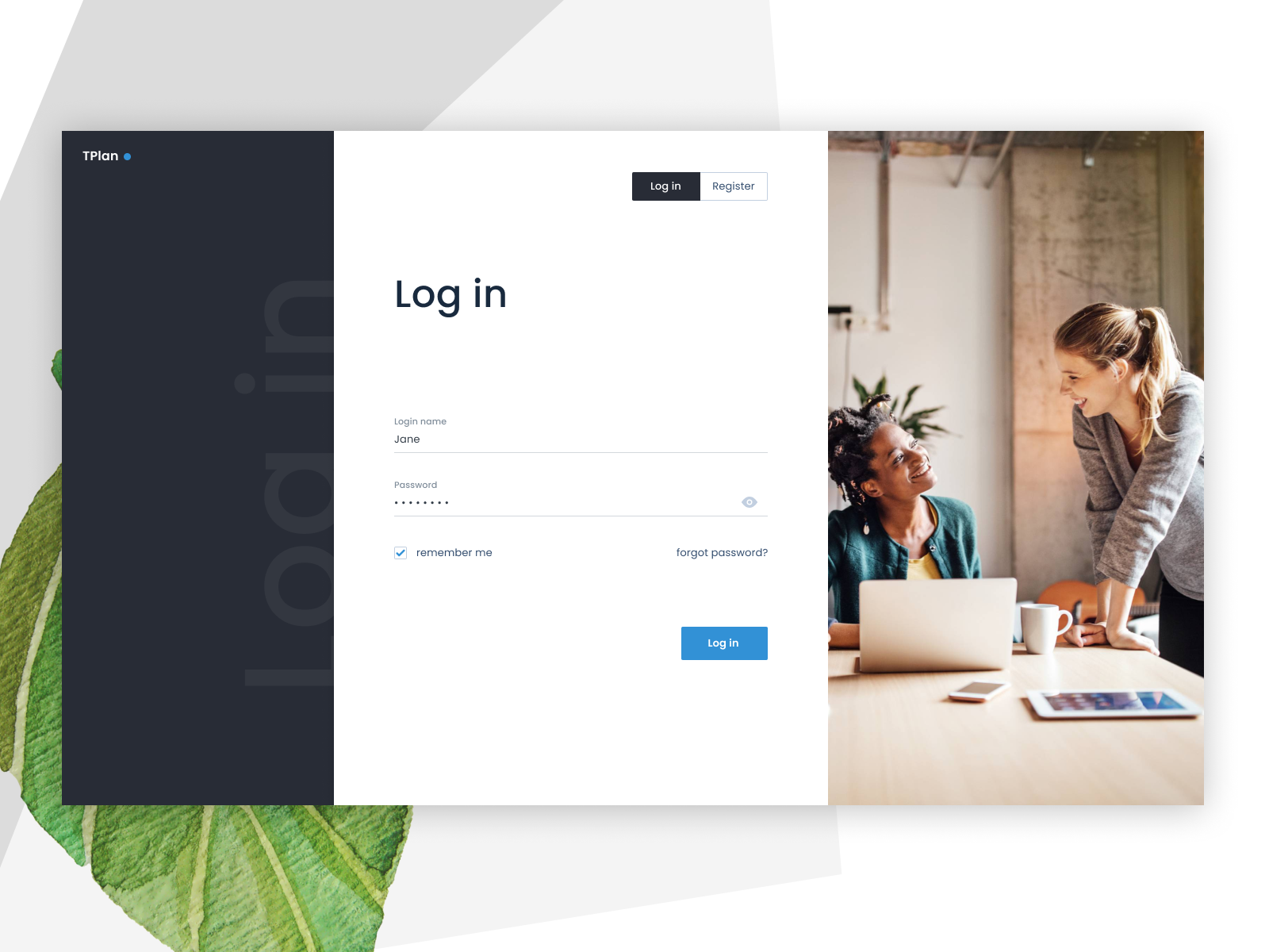 Simple log in page by Olena Manuilova on Dribbble