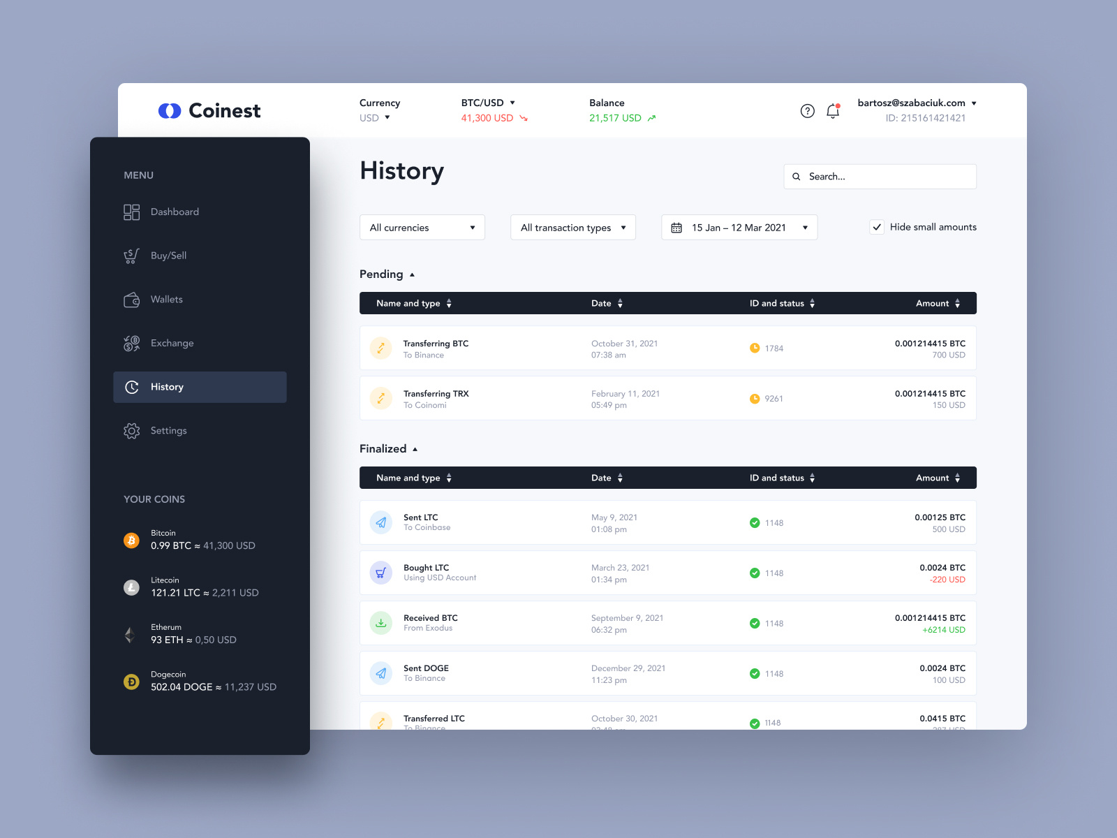 Coinest - Crypto Currency Dashboard by Bartosz Szabaciuk for The ...