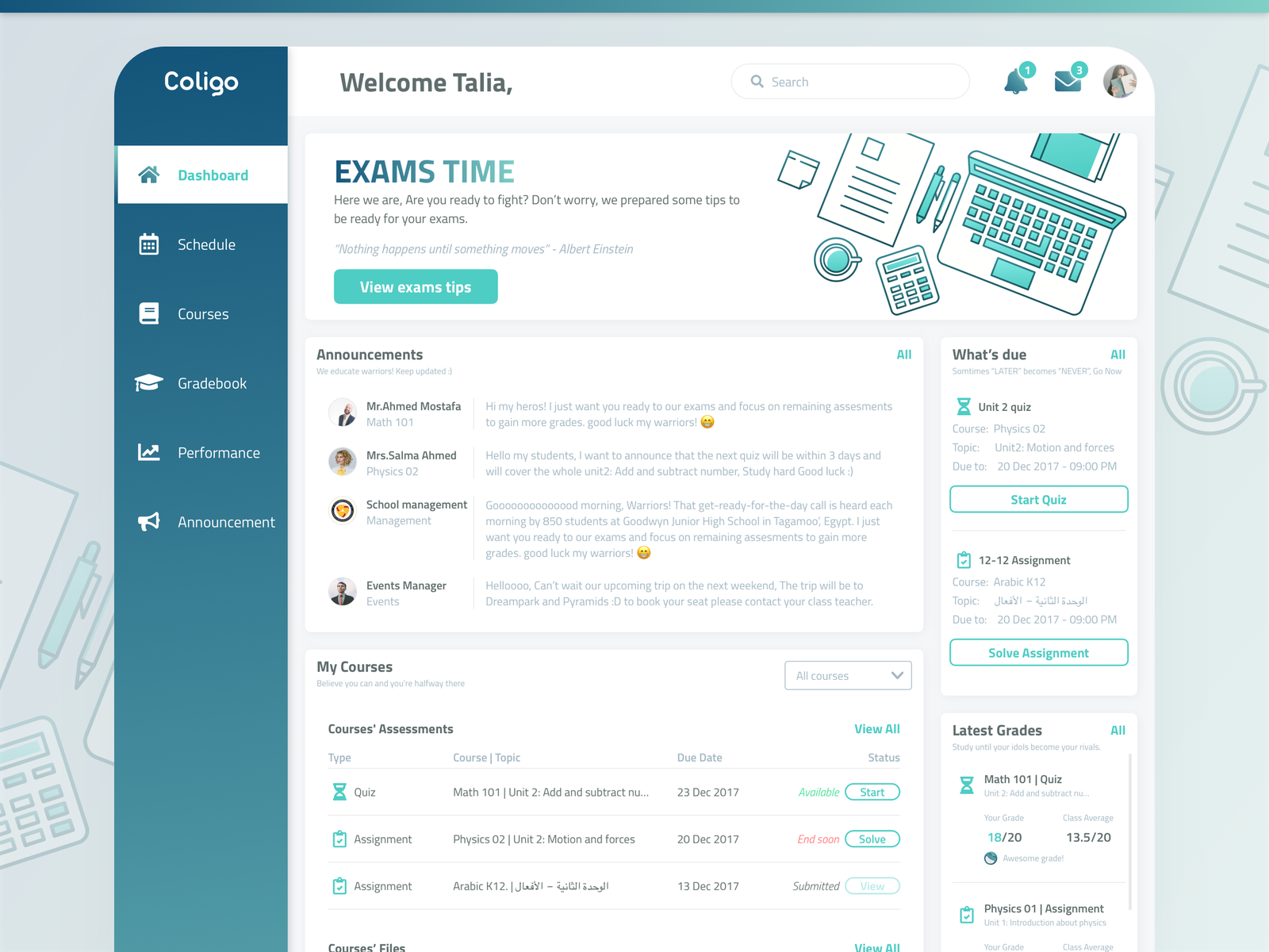 Student Dashboard - Learning Management System (Coligo) by Khalifa on ...