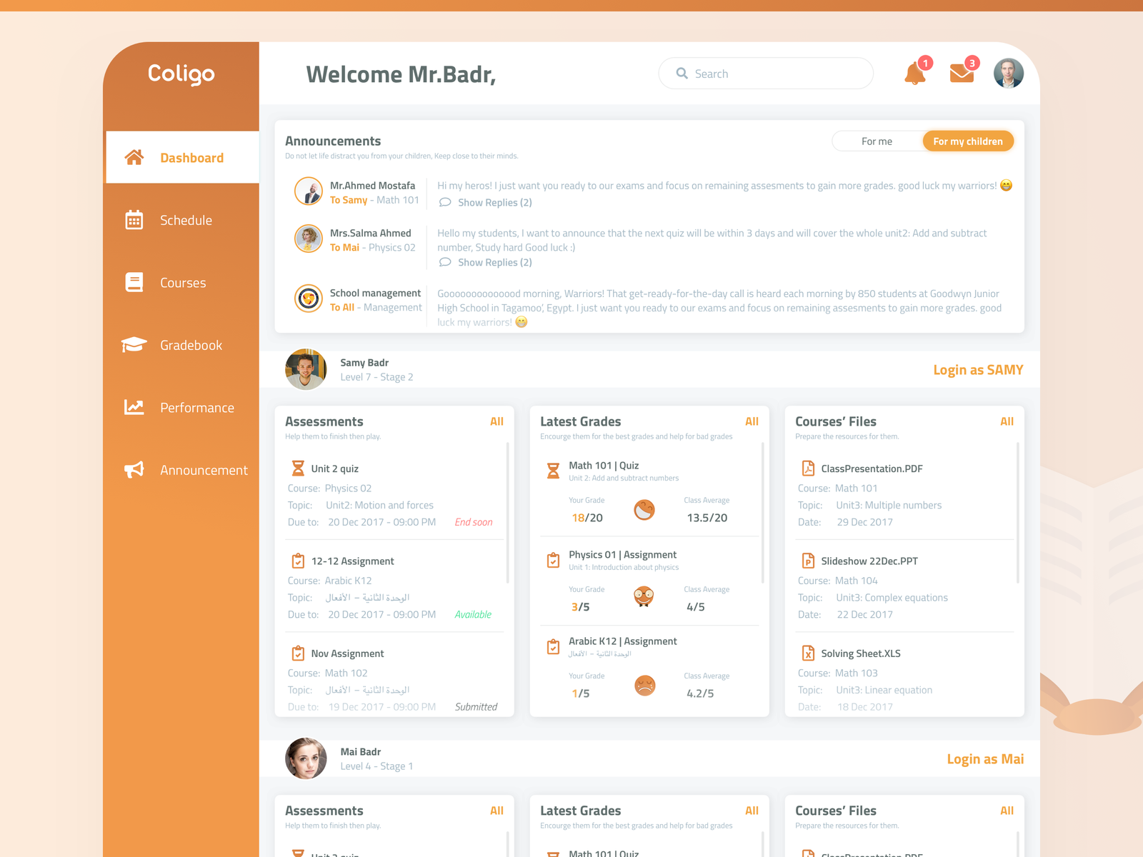 Parent Dashboard - Learning Management System (Coligo) by Khalifa for ...