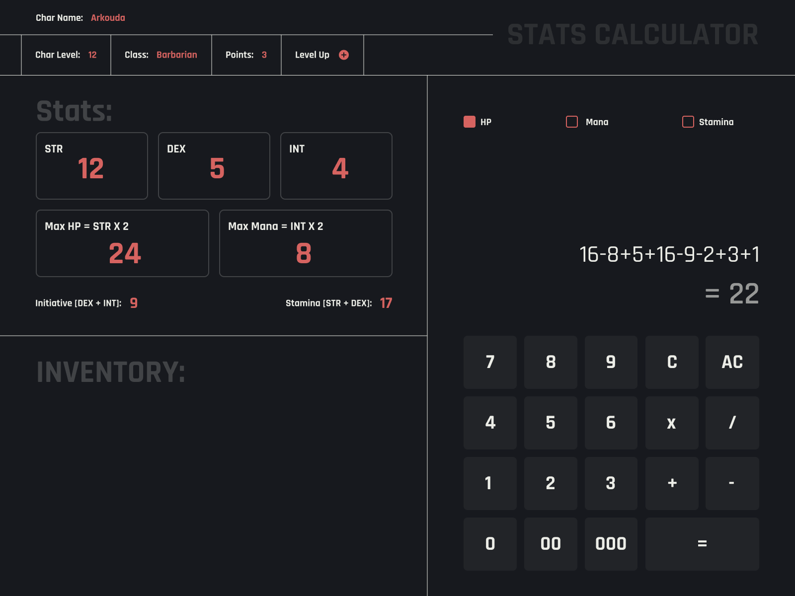 Daily UI 004 - RPG Stats Calculator by Franccesco Antonio Ferrarezi ...