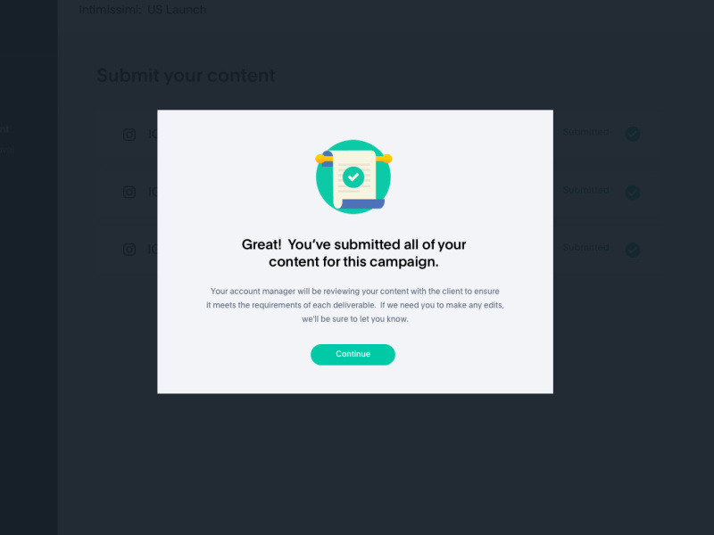 Influencer content submission – success by Carolyn Zhao on Dribbble