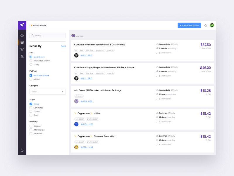 Bounties Explorer by Corwin Harrell for ConsenSys on Dribbble