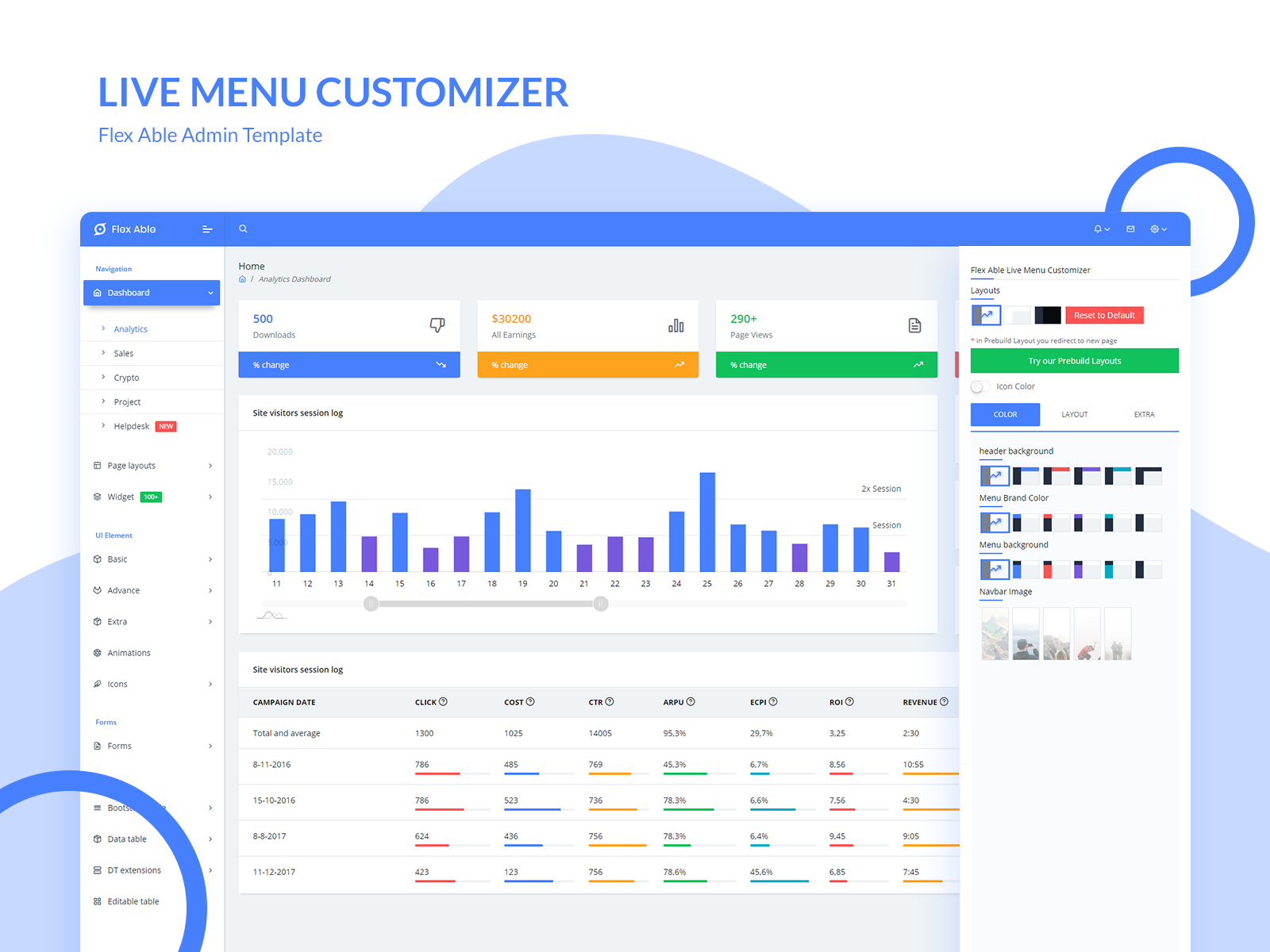 Live Menu Customizer - Flex Able Admin Template by Phoenixcoded on Dribbble