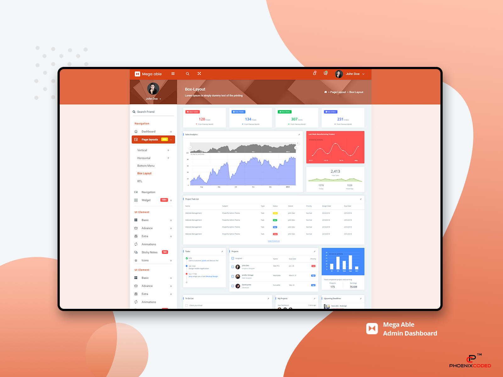 Box Layout of Mega Able Dashboards by Phoenixcoded on Dribbble