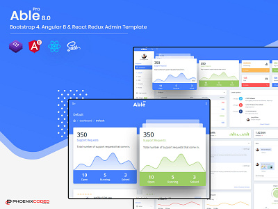 Bootstrap 4, Angular 8 & React Redux Admin Template by Phoenixcoded on Dribbble